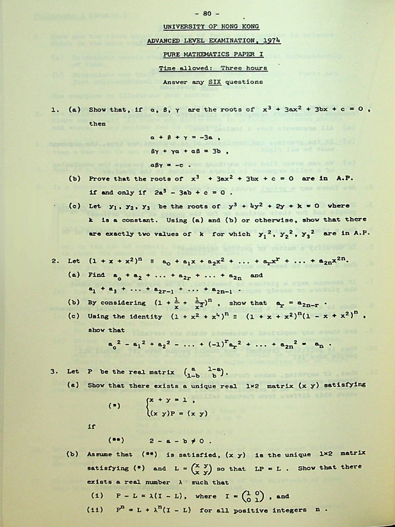 1974 AL Pure Mathematics Paper 1, 2 | PDF