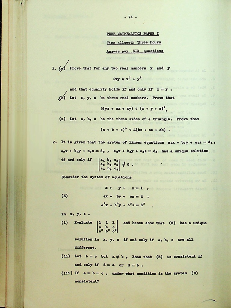 1972 AL Pure Mathematics Paper 1, 2 | PDF 1972 AL Pure Mathematics Paper 1, 2 | PDF
