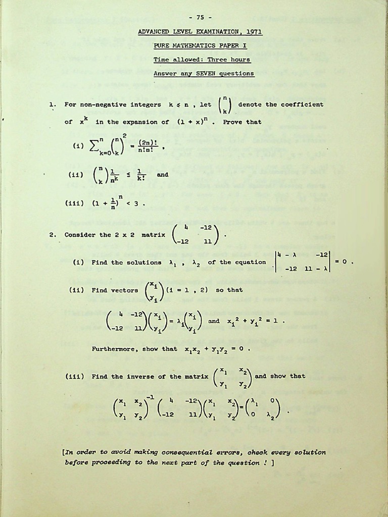 1971 AL Pure Mathematics Paper 1, 2 | PDF