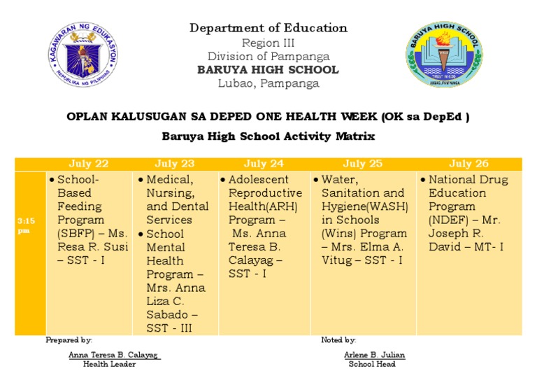 Oplan Kalusugan Sa Deped One Health Week | PDF