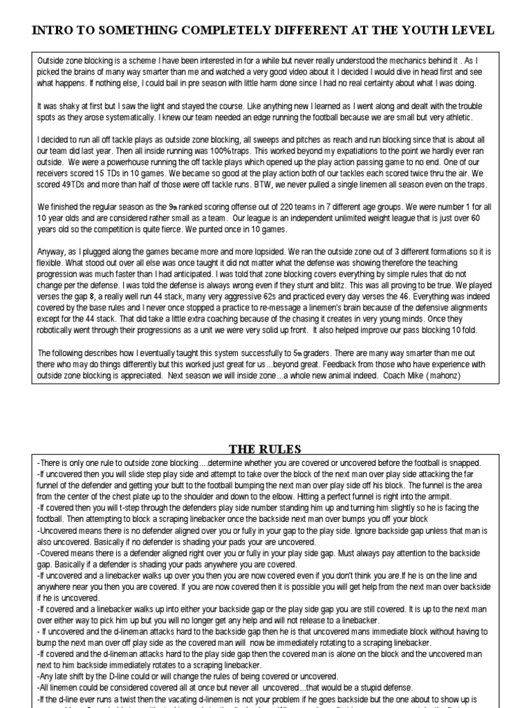 Mastering Outside Zone Blocking for Youth | PDF | Football Codes | Sports