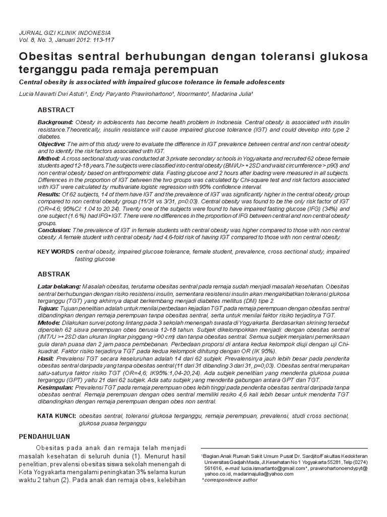 Obesitas Sentral Berhubungan Dengan Toleransi Glukosa Terganggu Pada ...