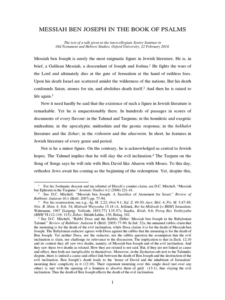 Messiah Ben Joseph in The Book of Psalms | PDF | Psalms | Jacob Messiah Ben Joseph in The Book of Psalms | PDF | Psalms | Jacob