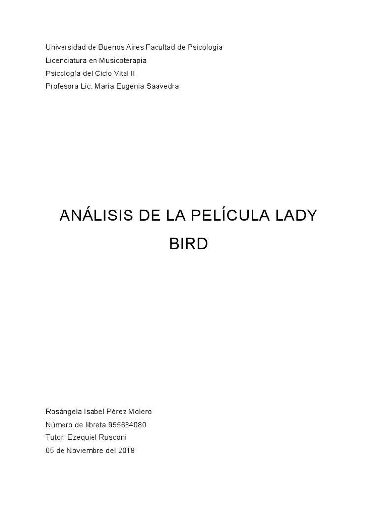 Análisis de La Película Lady Bird | PDF | Adultos | Adolescencia