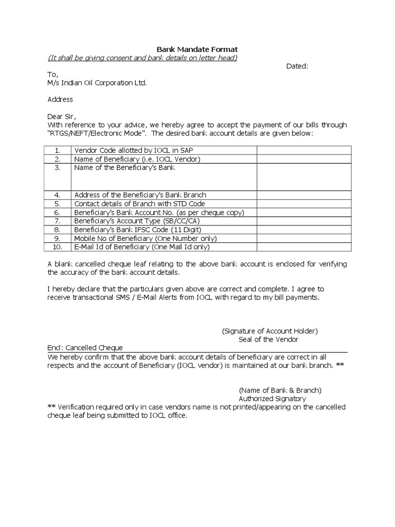Bank Mandate Format (42972) | PDF
