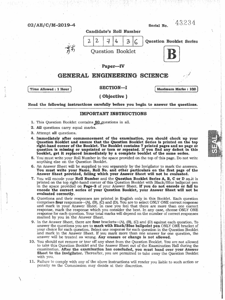 General Engineering Science) /: Question Booklet | Download Free PDF ...