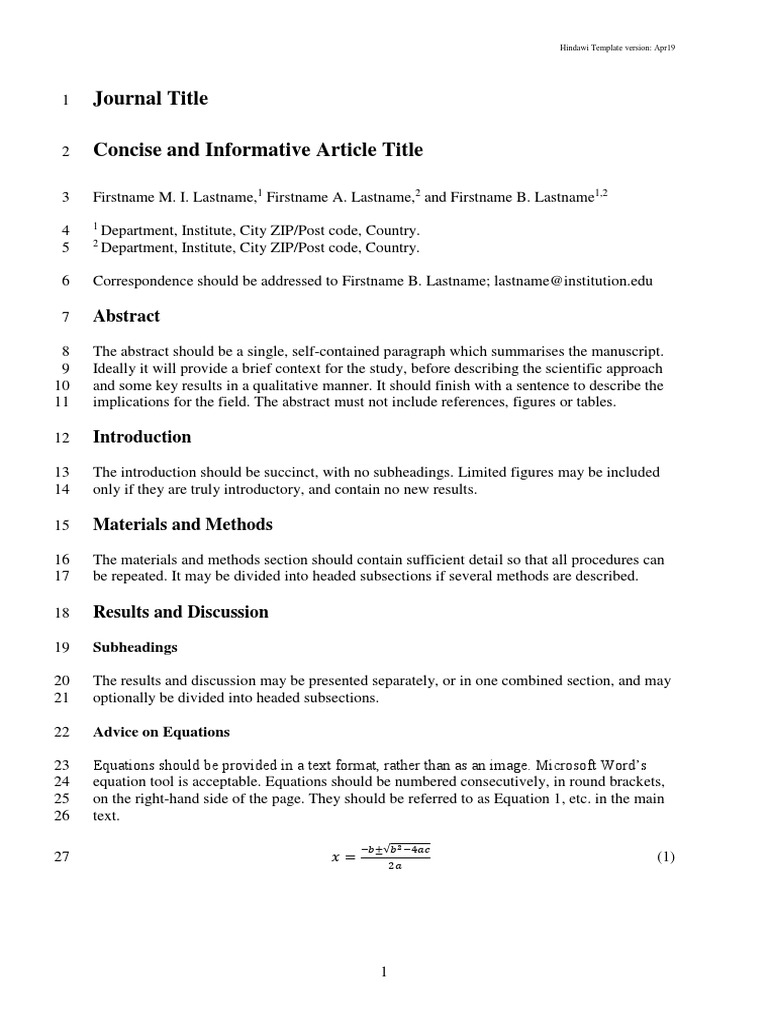 Hindawi Template | PDF | Conflict Of Interest | Citation