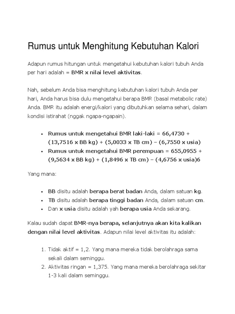 Rumus Menghitung Kebutuhan Kalori | PDF | Kesehatan Holistik