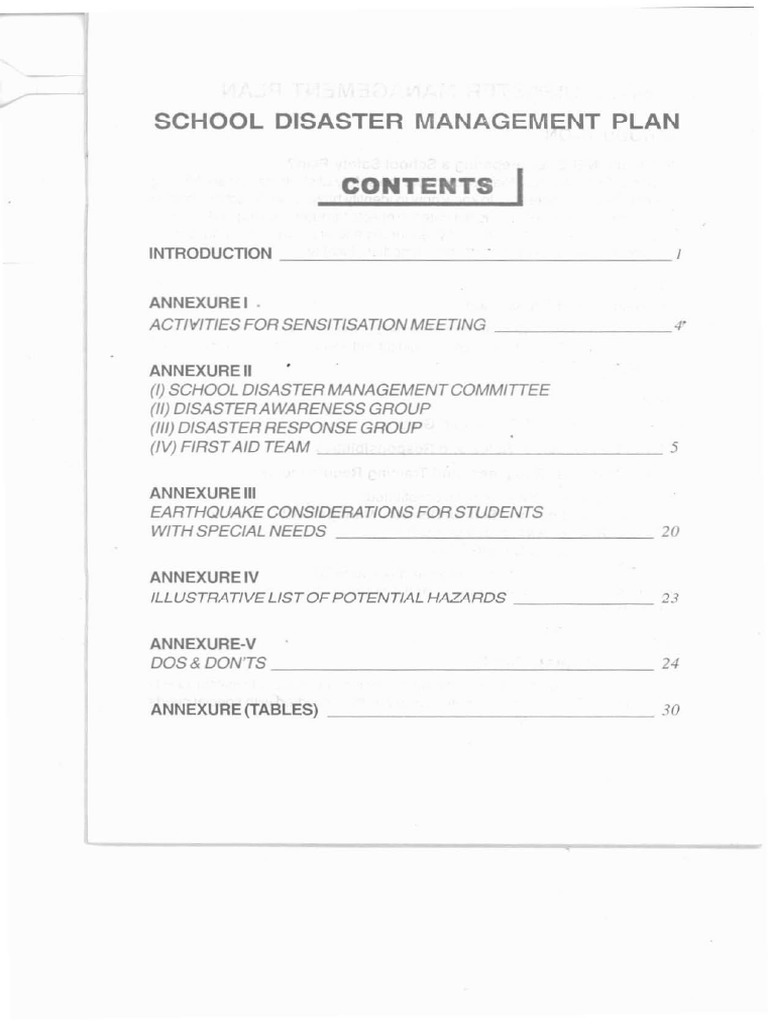 School Disaster Management Plan | PDF