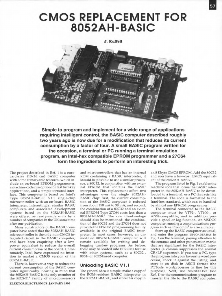 Cmos Replacement For 8052AH-BASIC: J. Ruffell | PDF | Microcontroller | Basic