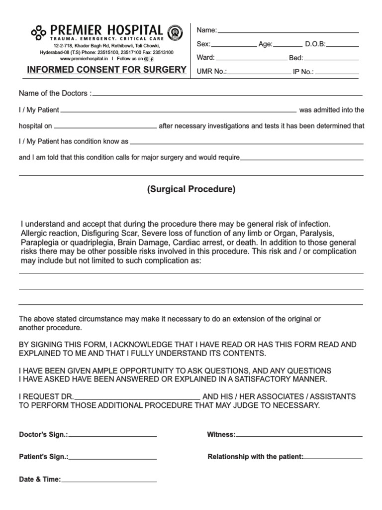 Informed Consent For Surgery | PDF | Surgery | Informed Consent