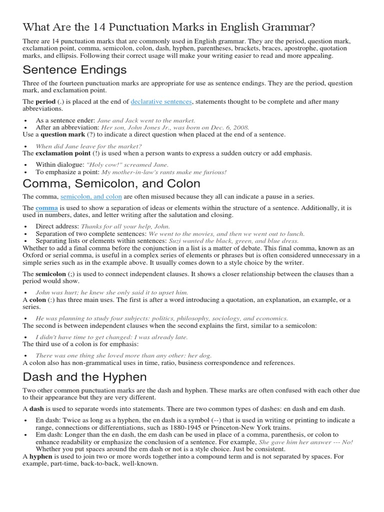 What Are The 14 Punctuation Marks in English Grammar | PDF | Bracket ...