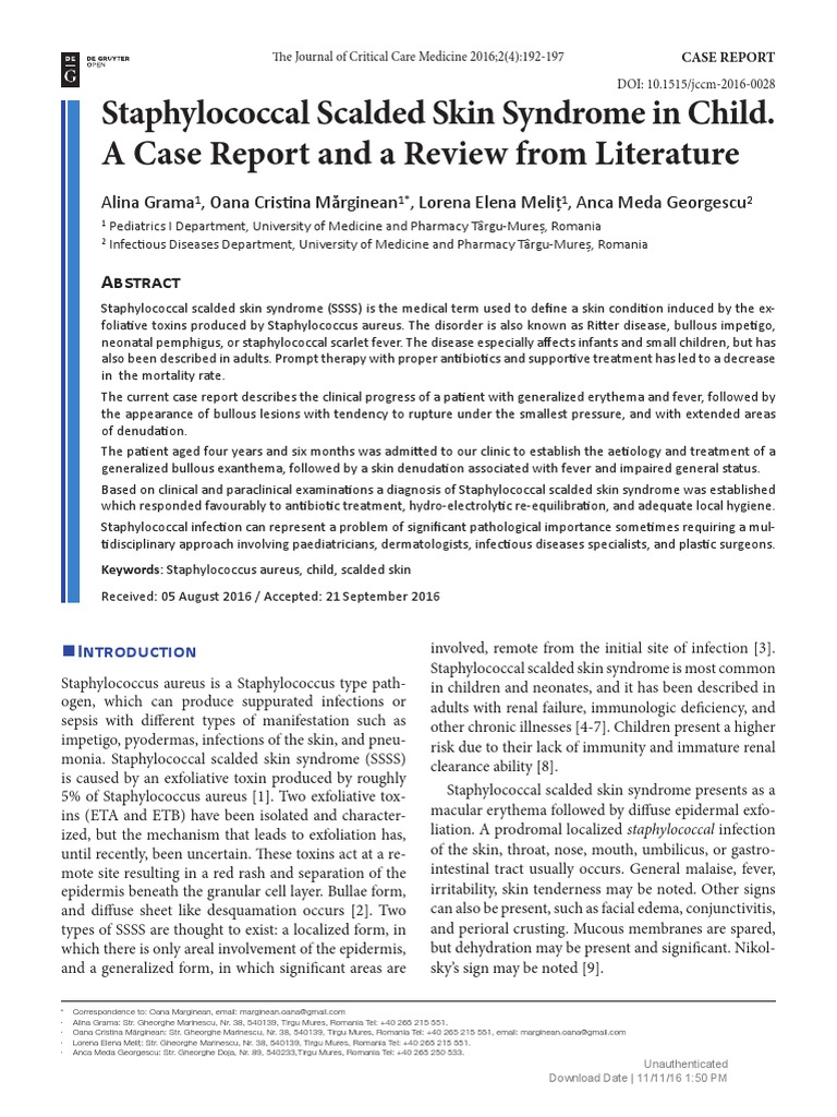 Staphylococcal Scalded Skin Syndrome in Child A CA | PDF | Sepsis | Staphylococcus Aureus