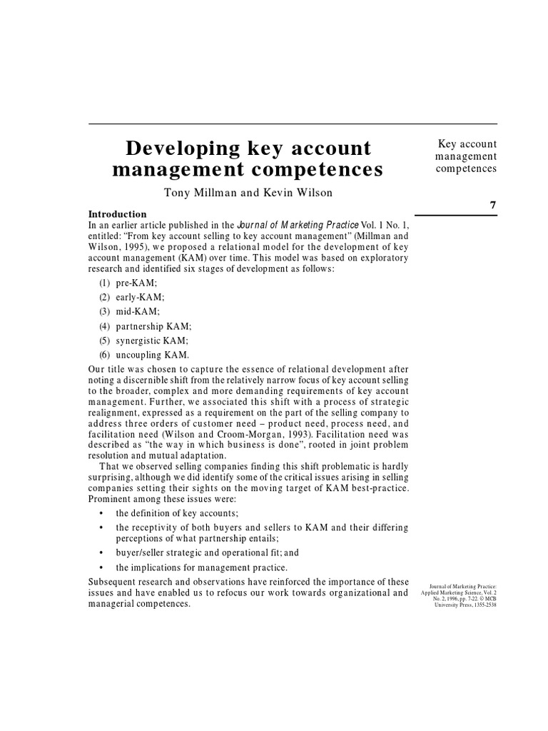 Developing Key Account Management Competences | PDF | Sales ...