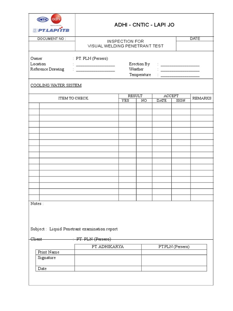 Form Inspection Welding and Penetrant | Download Free PDF | Business ...