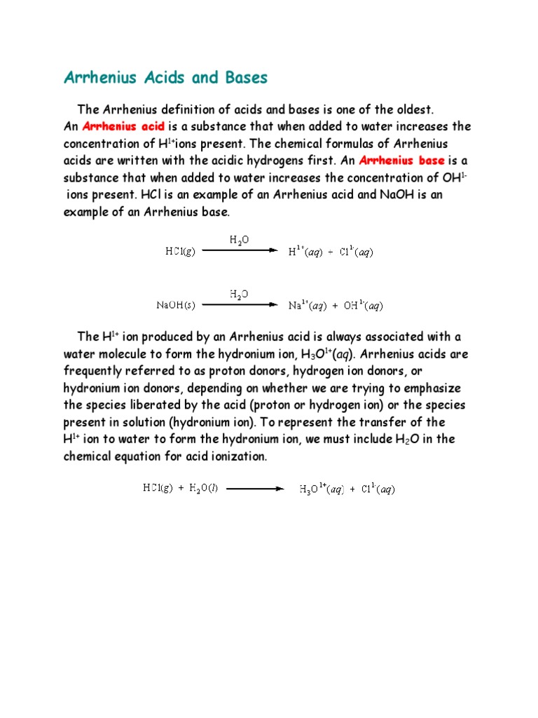 Arrhenius Acids and Bases | PDF | Acid | Ammonia