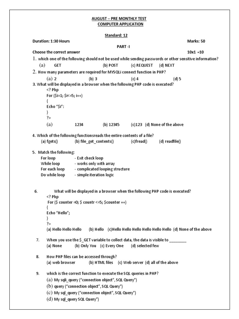 12th Computer App - Pre Mid | PDF | Php | Web Server