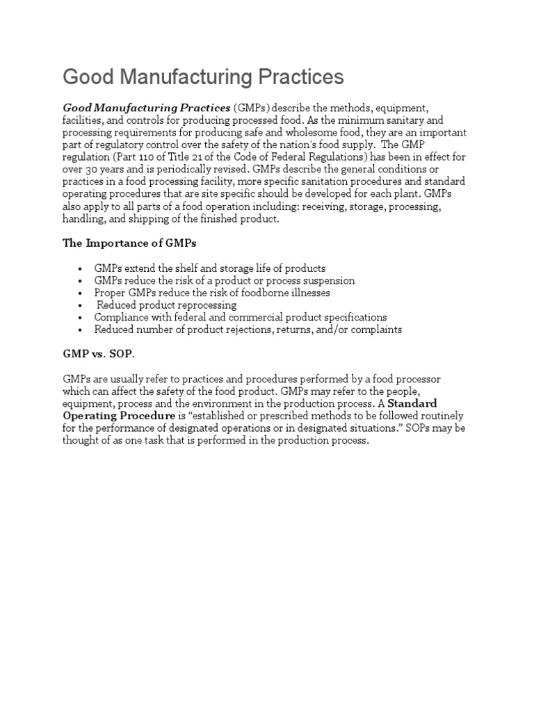 GMP Vs SOP | PDF