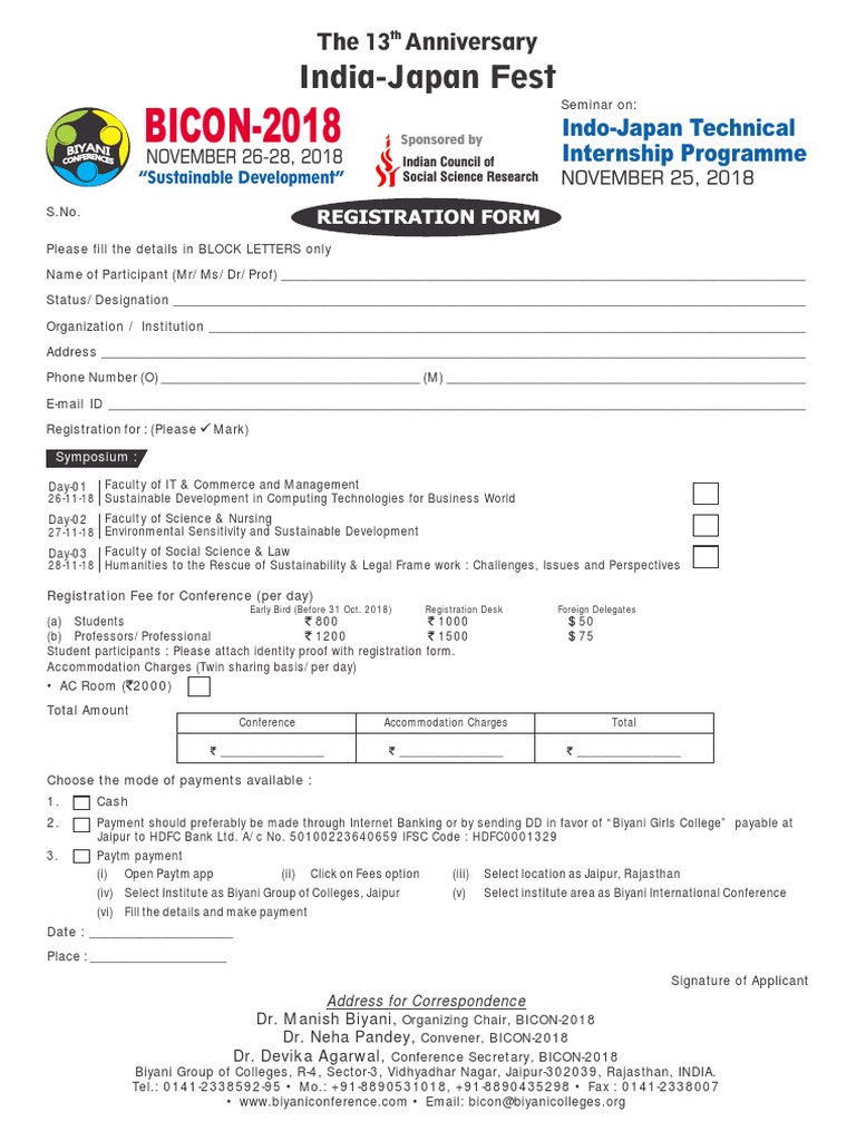 BICON Registration Form | PDF | Business