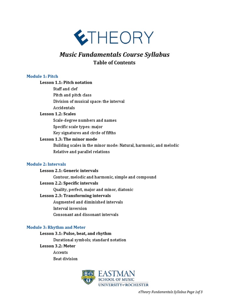 Music Fundamentals Course Syllabus: Module 1: Pitch | PDF | Harmony ...