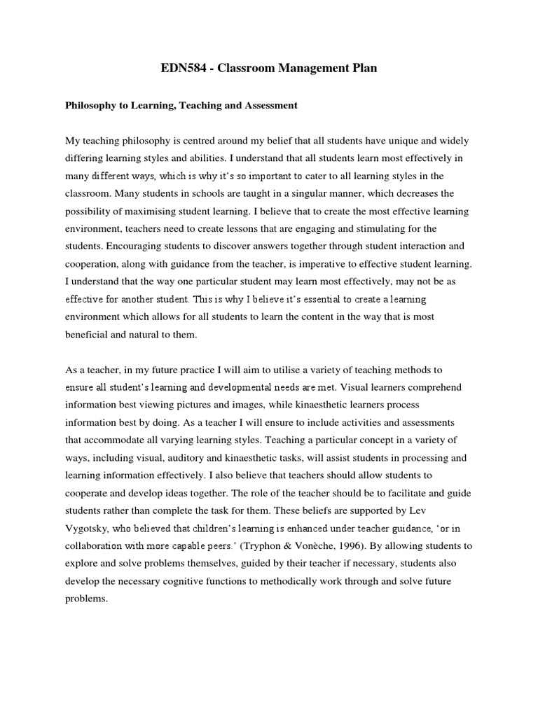 Edn584 - Classroom Management Plan 1 | PDF | Classroom Management ...