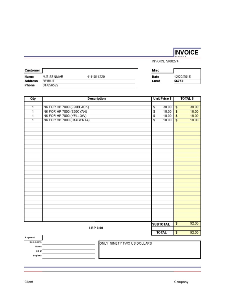 Invoice for HP 7000 Ink Purchase | PDF