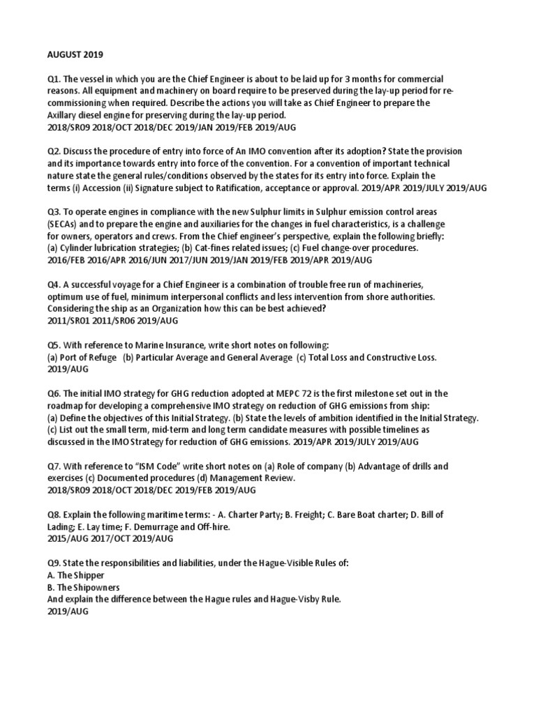 MEO CLASS 1 Question Papers 2019 June - August | PDF | Fuel Oil | Nature