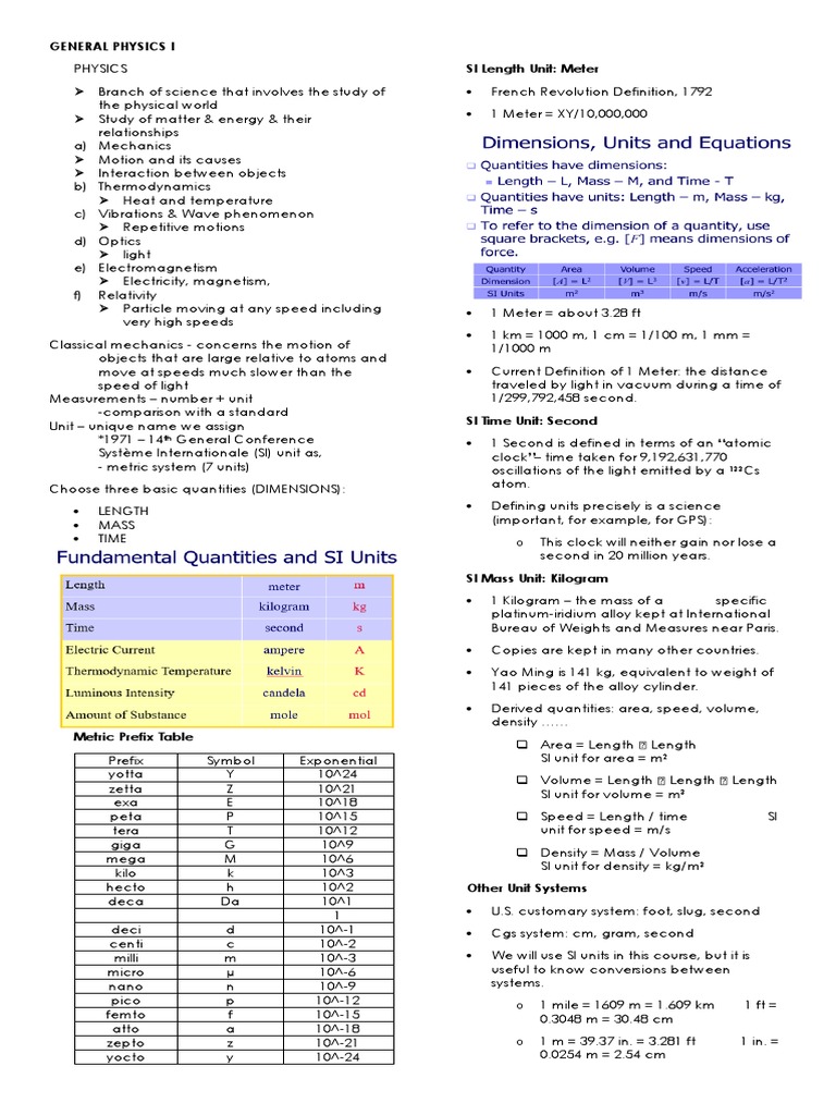 General Physics I SI Length Unit: Meter | Download Free PDF ...