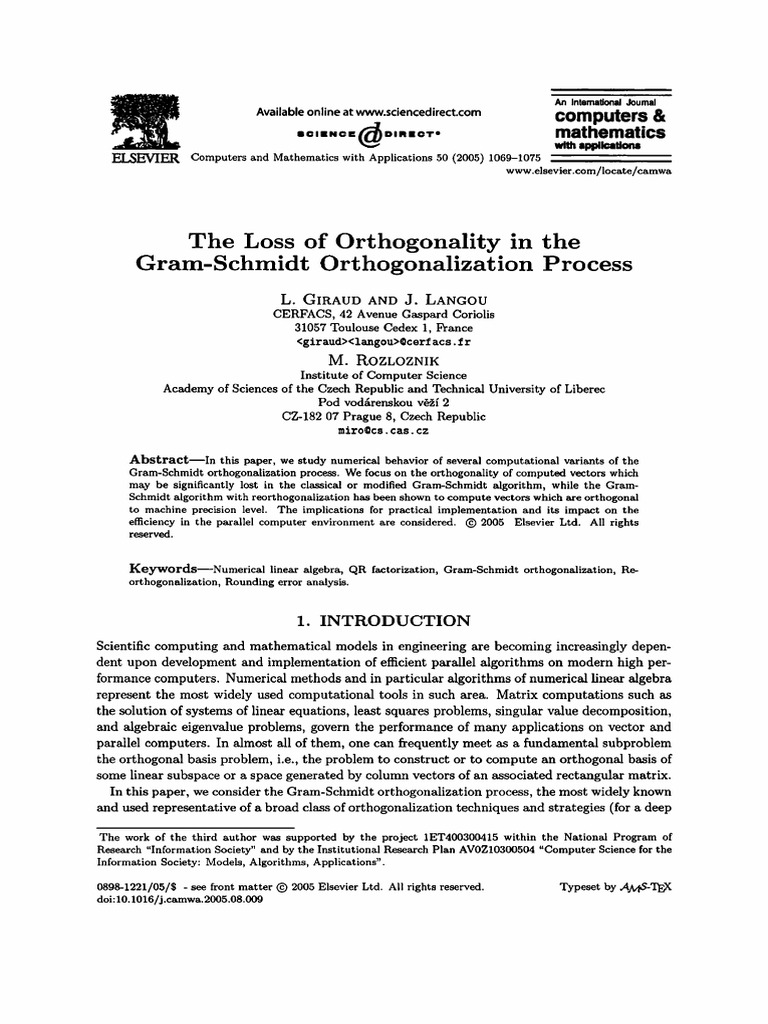 The Impact of Reorthogonalization in the Gram-Schmidt Process | PDF | Functional Analysis ...