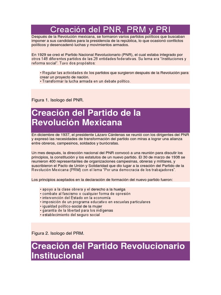 Creación Del PNR | PDF | Partidos políticos | Partido Revolucionario ...