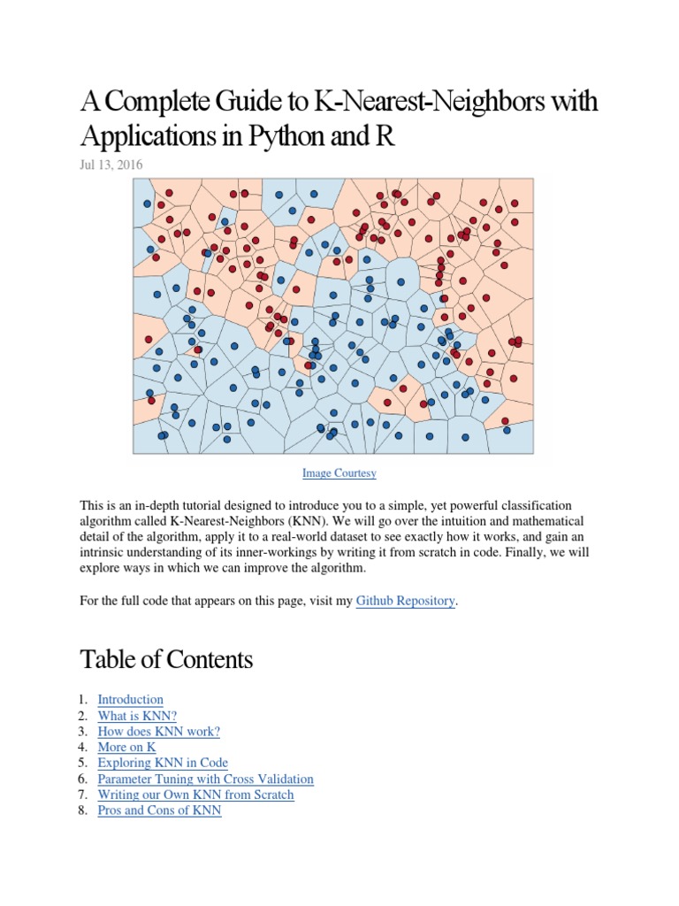 K Nearest Neighbors Python R Guide Pdf Cross Validation
