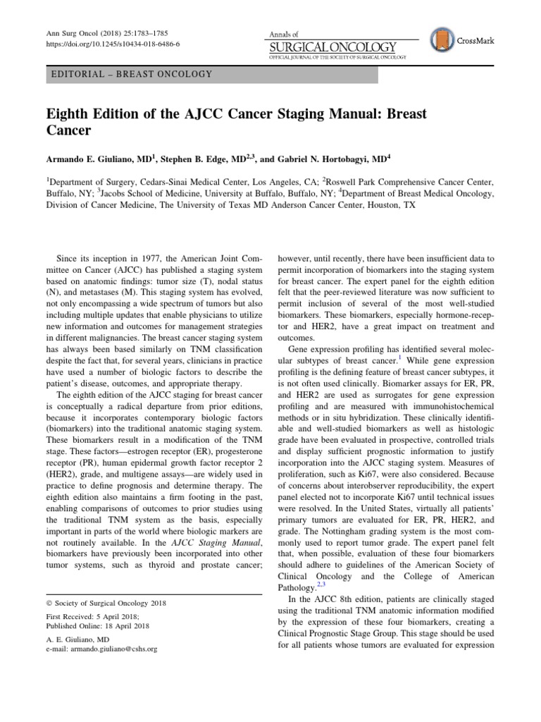 Eighth Edition of The AJCC Cancer Staging Manual: Breast Cancer | PDF ...