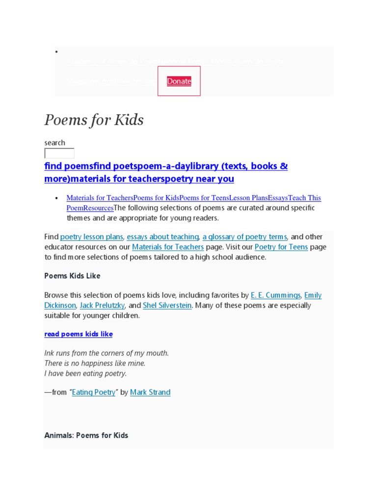 Poems For Kids: Find Poemsfind Poetspoem-A-Daylibrary (Texts, Books ...