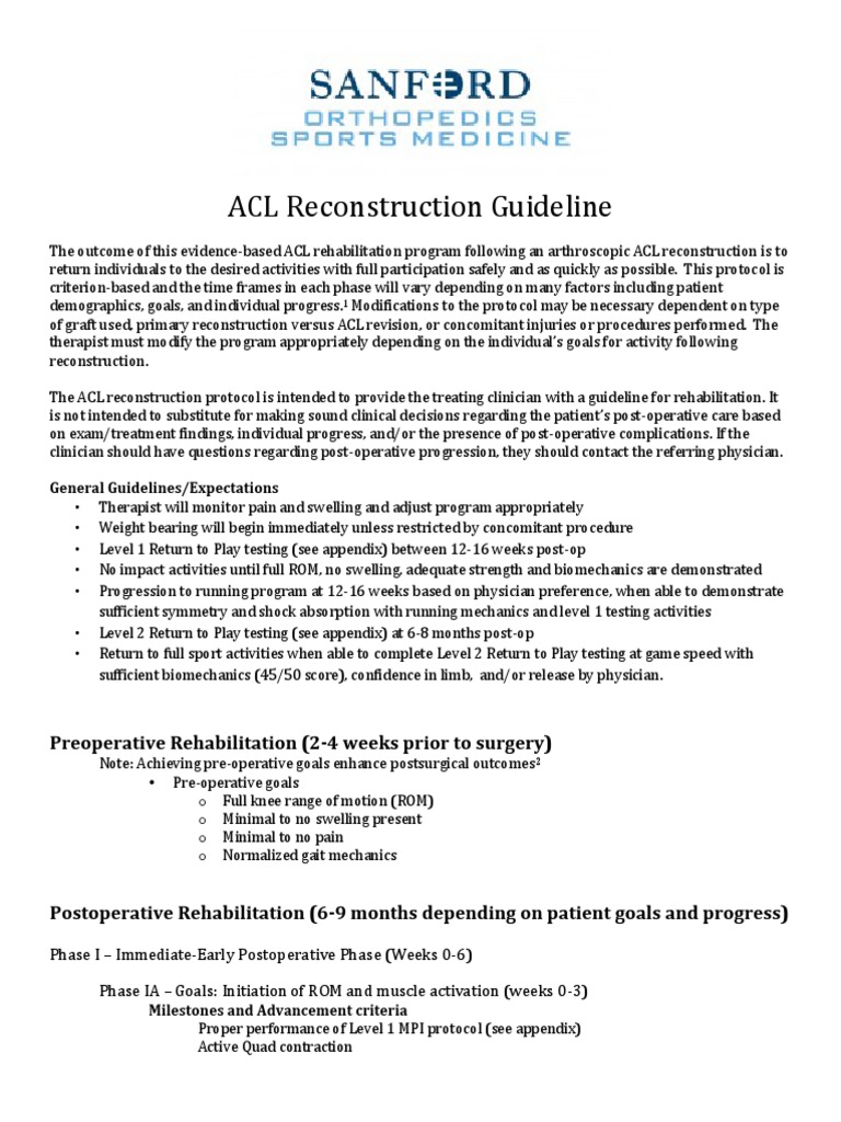 ACL Reconstruction Rehabilitation Protocol | PDF | Anatomical Terms Of ...