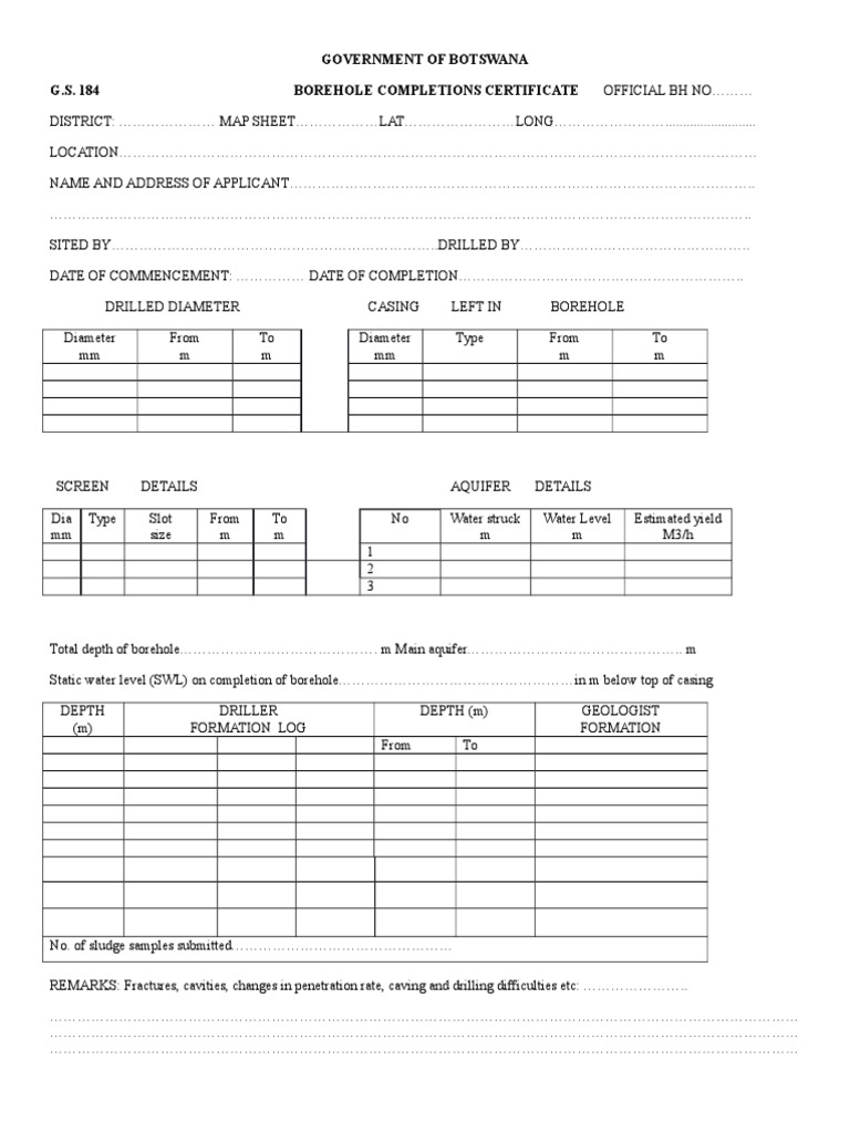 Borehole Completion Form | PDF | Borehole | Geotechnical Engineering