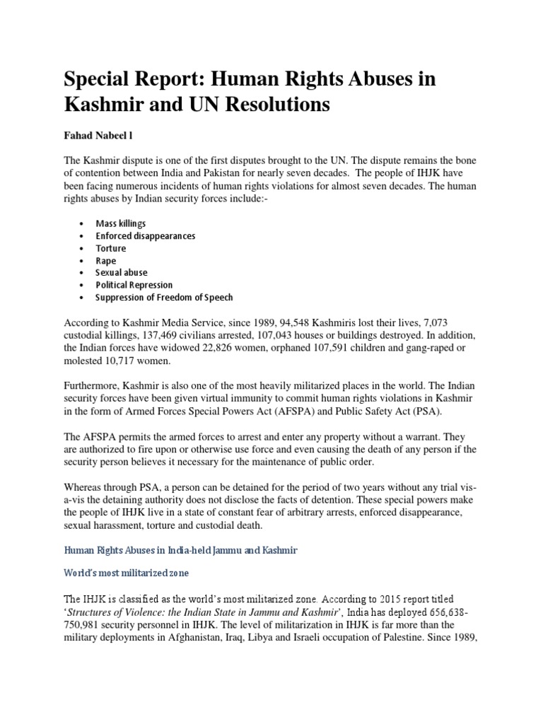 Special Report: Human Rights Abuses in Kashmir and UN Resolutions | PDF ...