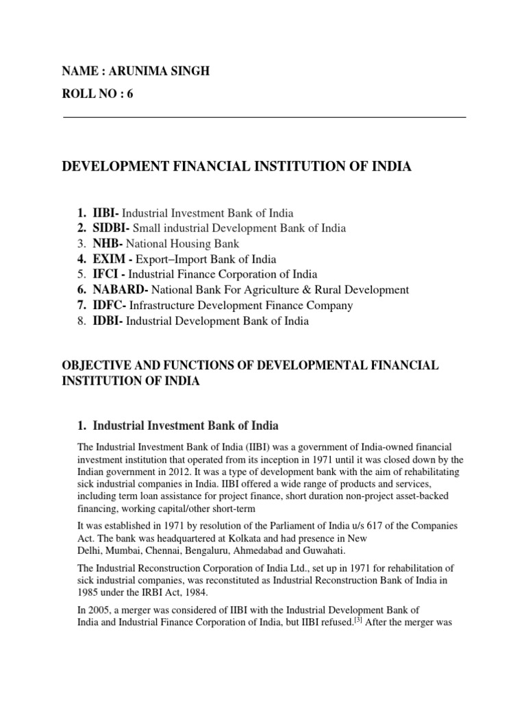 Development Financial Institution of India | PDF | Reserve Bank Of ...