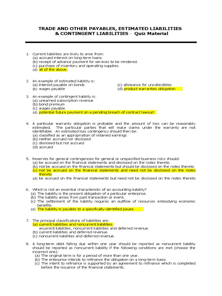 Understanding Current Liabilities, Estimated Liabilities, Contingent ...