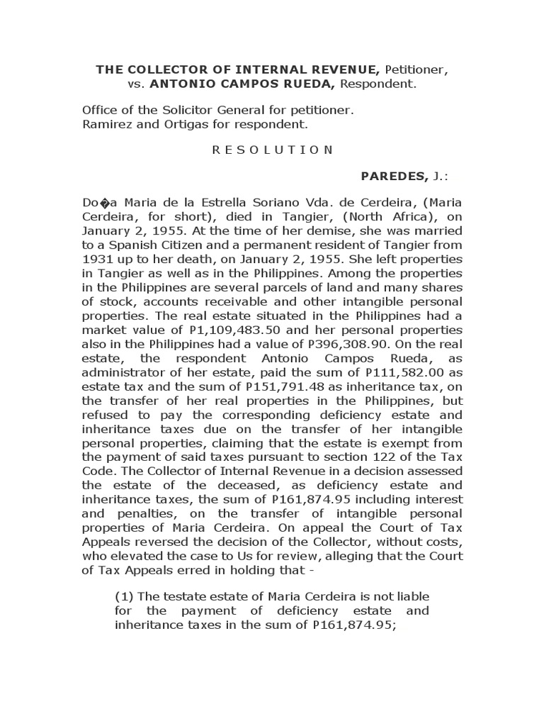 Cir Vs Campos Rueda | PDF | Estate Tax In The United States | Taxation ...