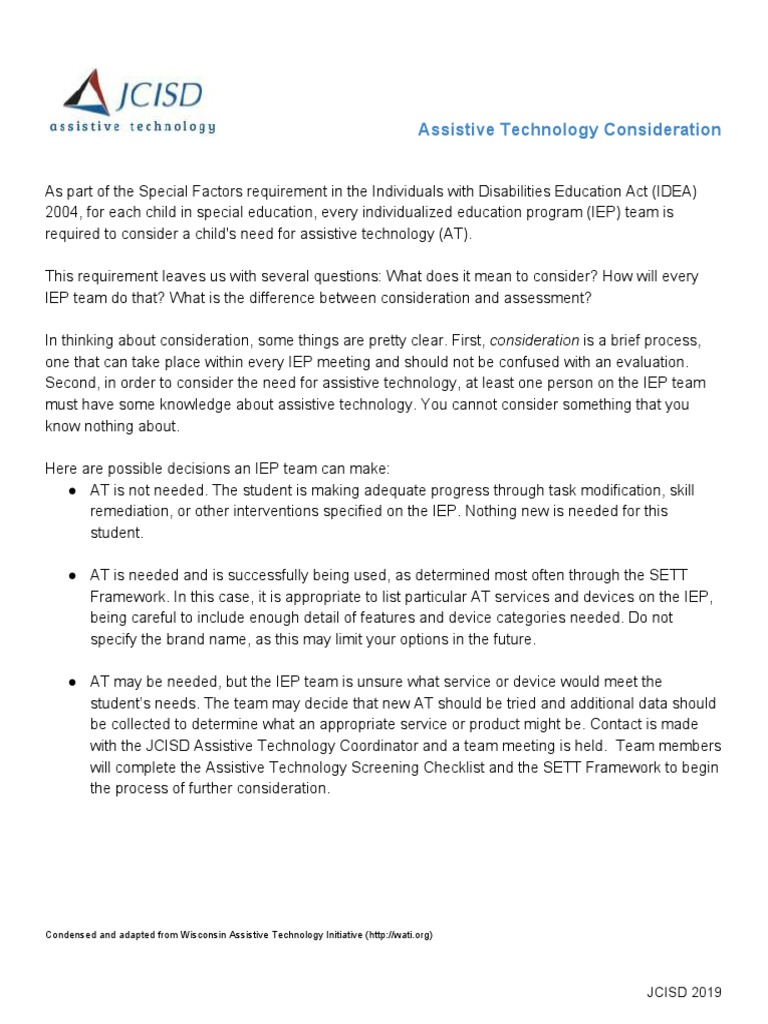 Assistive Technology Consideration | PDF Assistive Technology Consideration | PDF