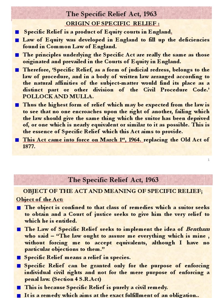 Specific Relief Act | PDF | Equity (Law) | Injunction