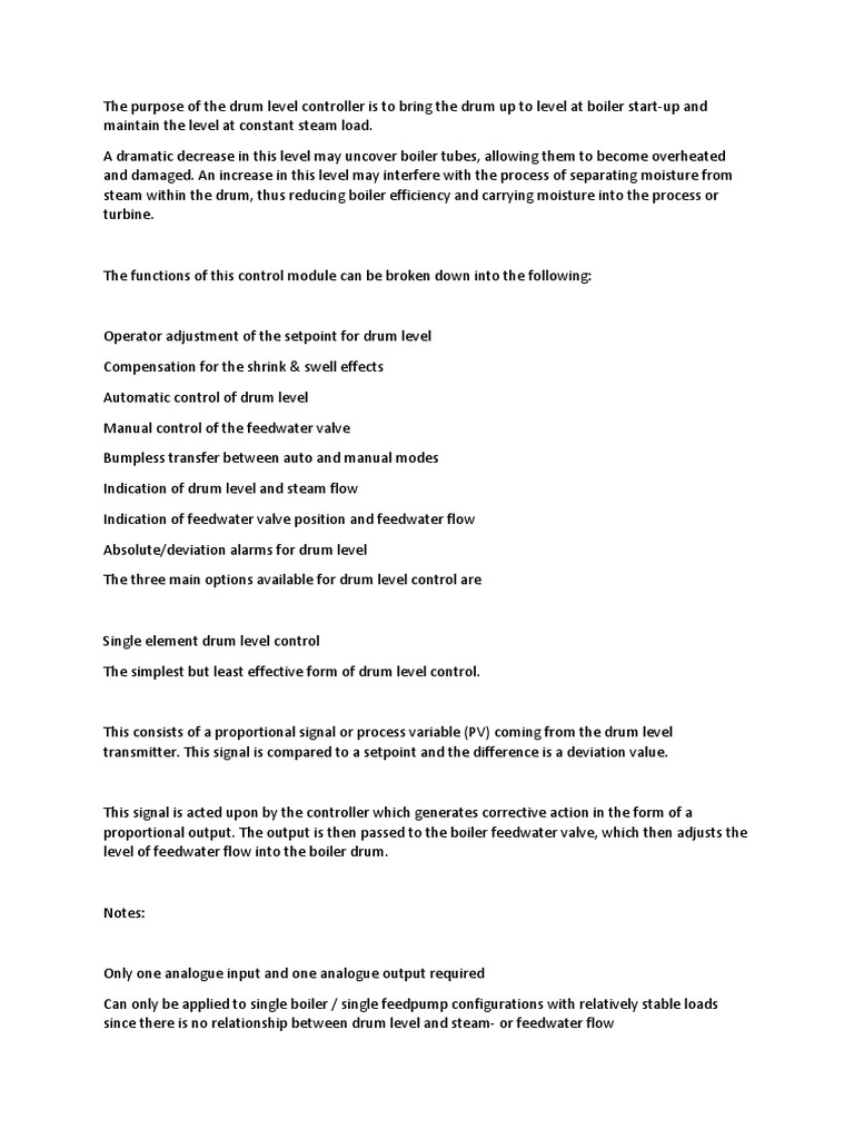 3 Element Drum Level Control | PDF | Control Theory | Boiler