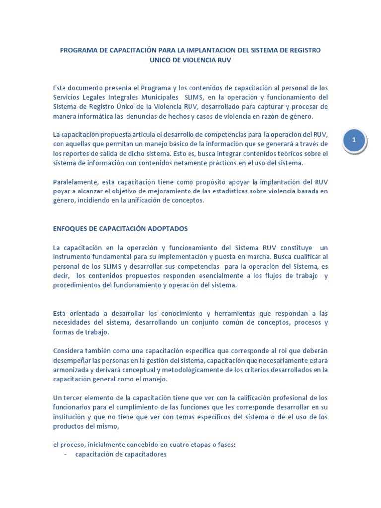 Plan de Capacitación para La Implantacion Del Ruv | Descargar gratis ...