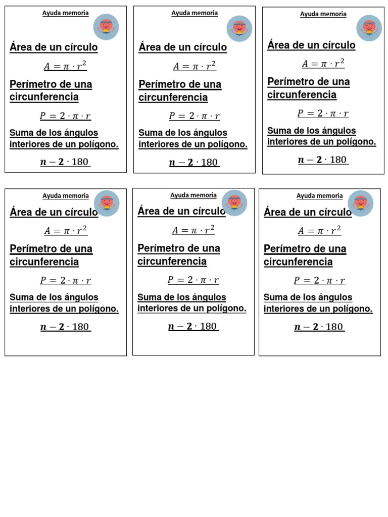 Matematica Tarjeta Ayuda Memoria | PDF