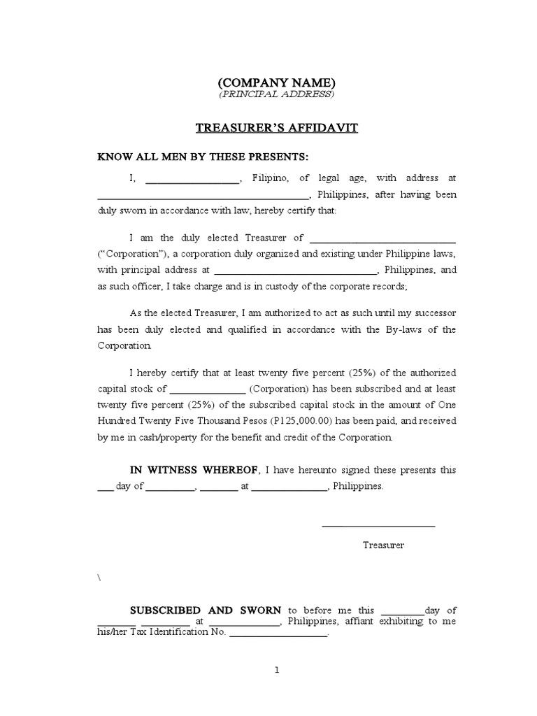 Treasurer's Affidavit | PDF