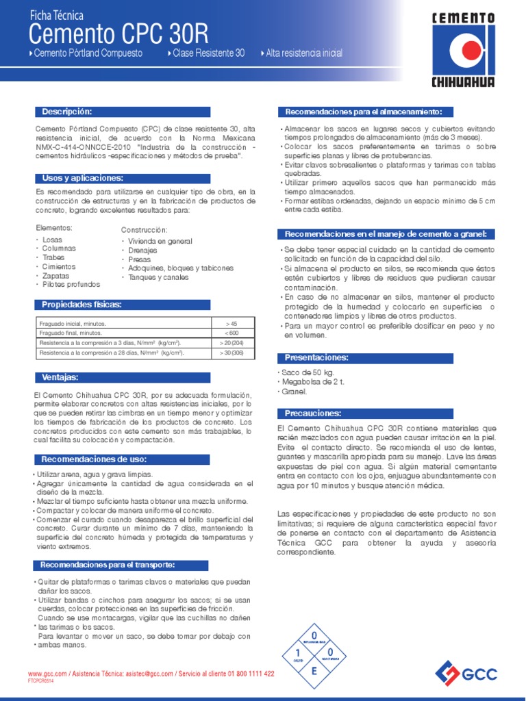 Rombo Cemento CPC 30R | PDF | Hormigón | Cemento