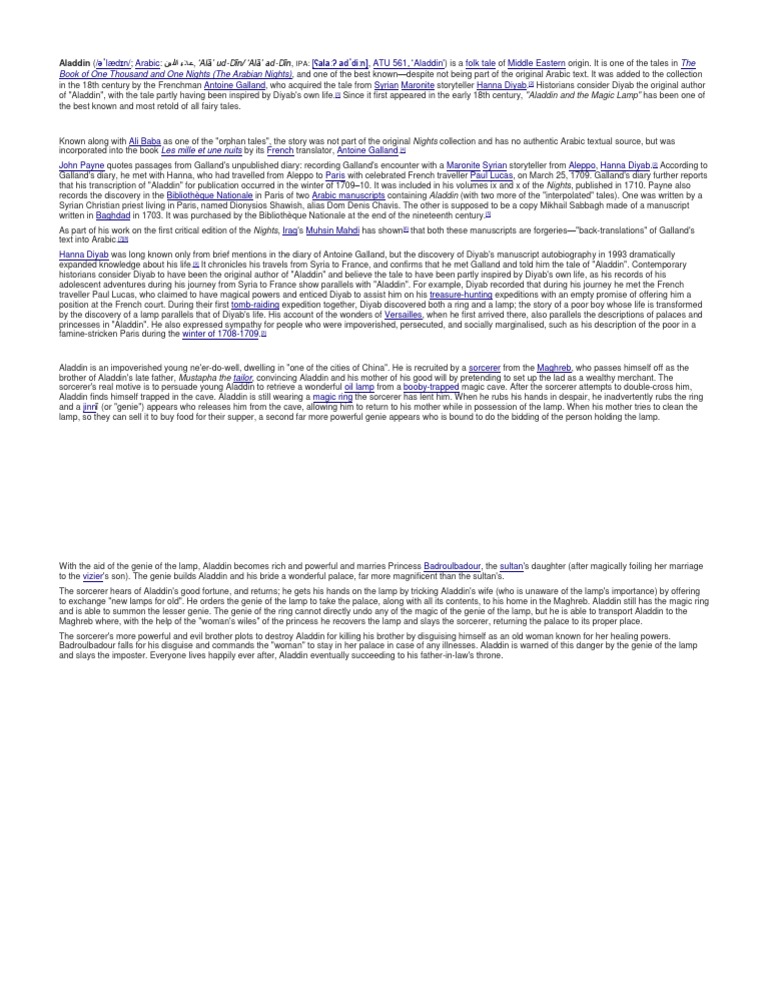 Aladdin folk tale magic lamp | PDF | One Thousand And One Nights ...