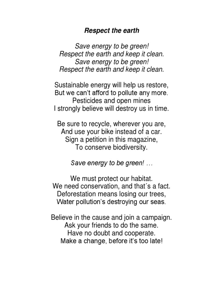Respect the Earth and Save Energy to be Green | PDF | Environmental ...