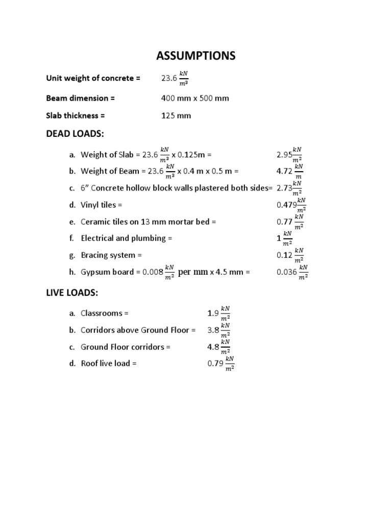 Assumptions: Dead Loads | PDF | Beam (Structure) | Building Technology