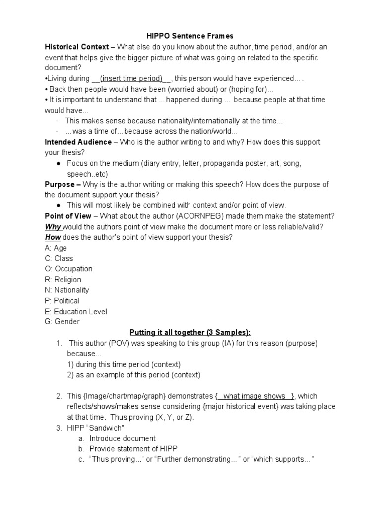 Hippo Sentence Frames | PDF | Social Science